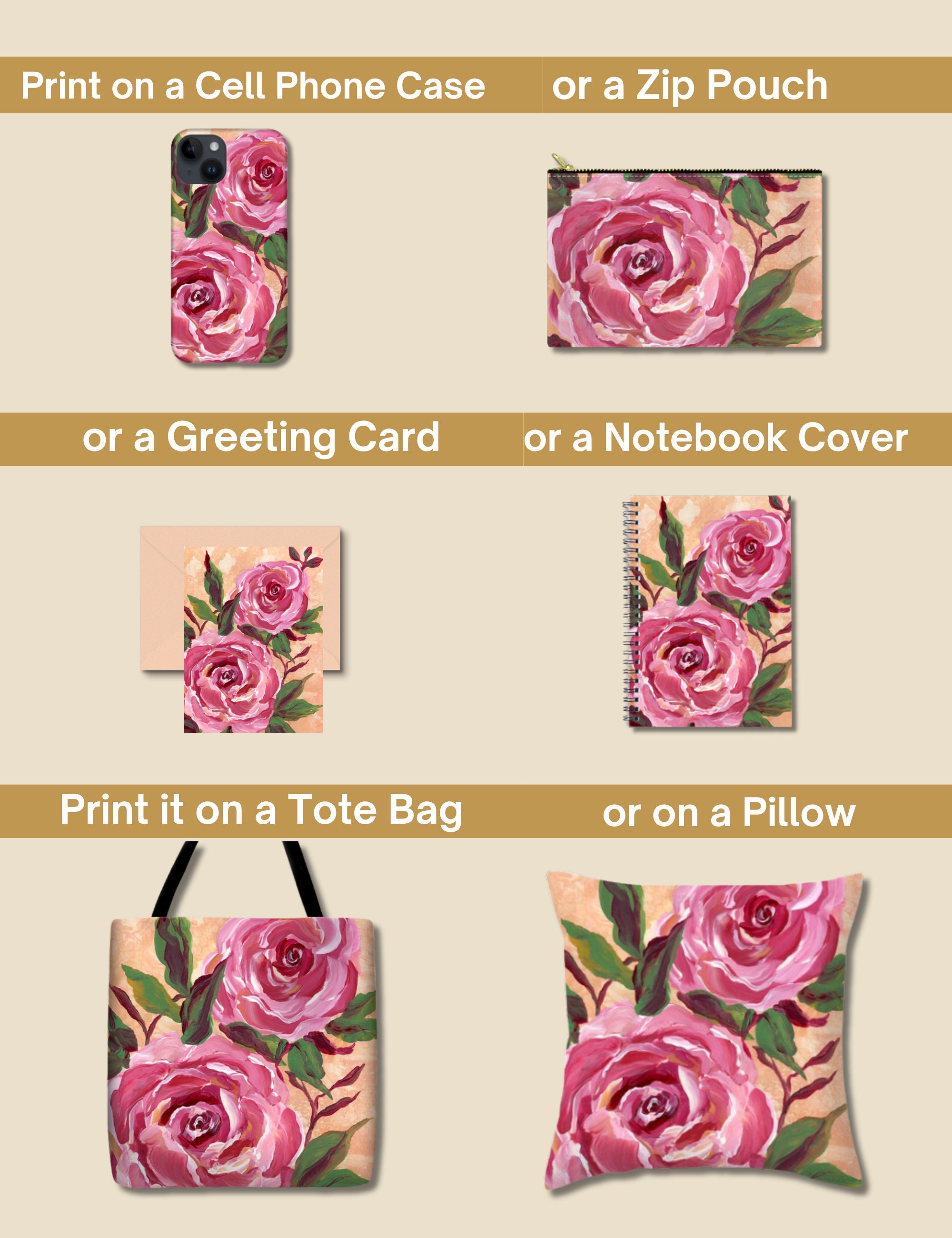 Pink Roses Printable Painting for Wall Art, Home Decor, Poster, Cards ...