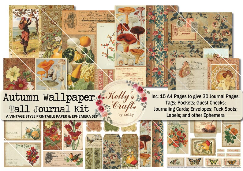Printable Tall 'autumn Wallpaper' Junk Journal Kit - Etsy