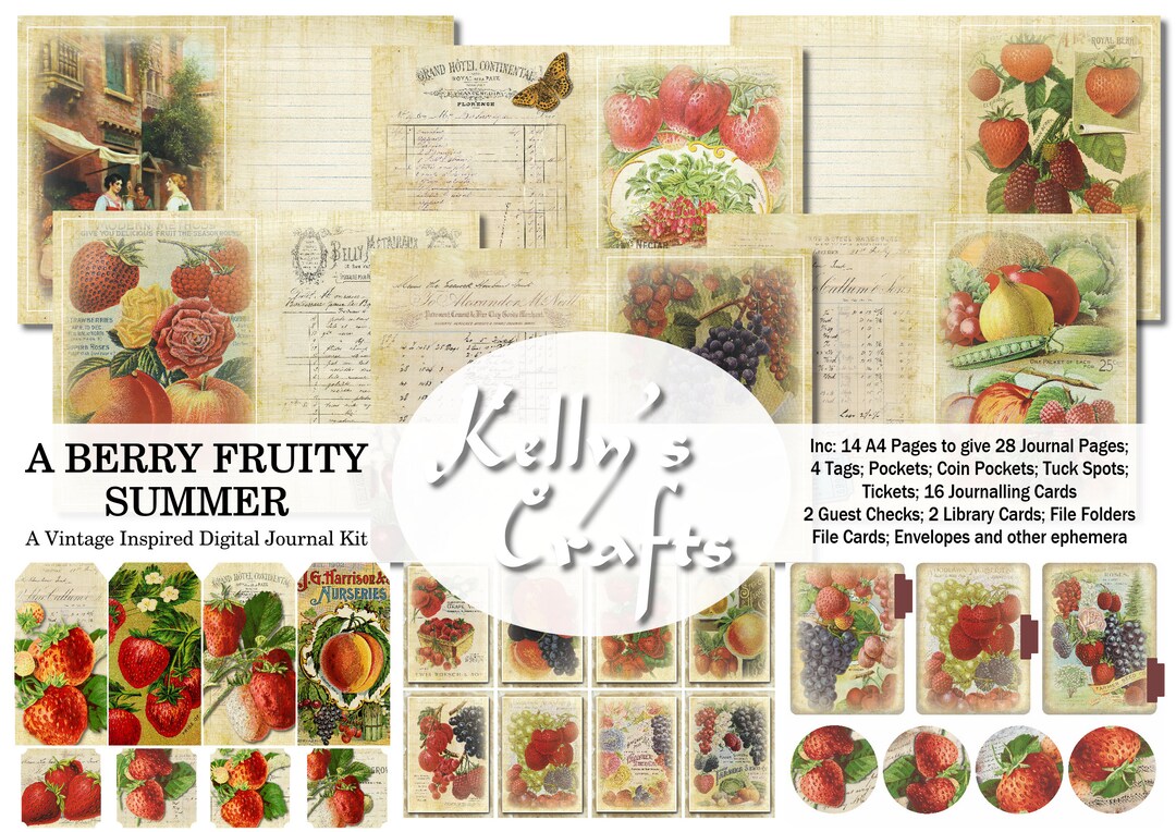 Summer Junk Journal Printables, Strawberry Journal Papers, Digital ...