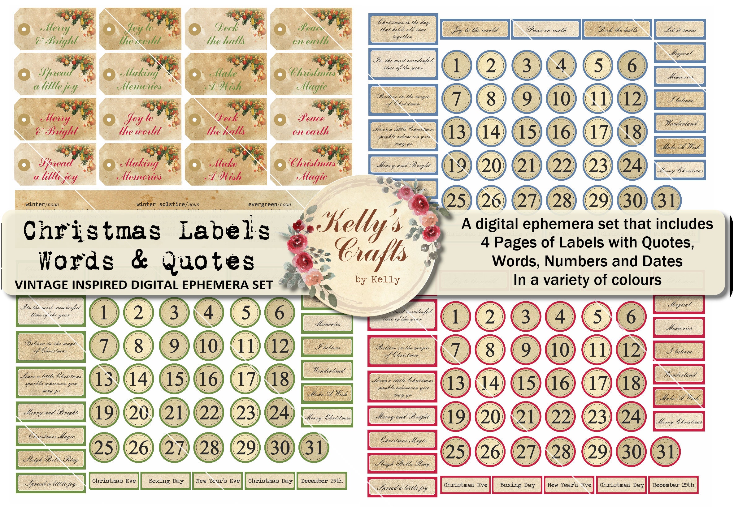Christmas Labels Script Words Quotes Numbers - Etsy