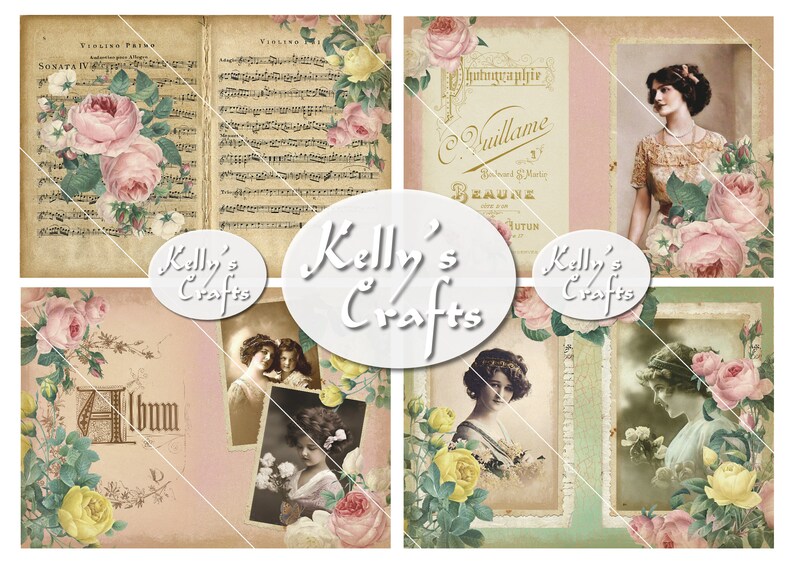 Shabby Chic Rose Journal Kit: Vintage Ephemera, Printable Pages (PDF ...