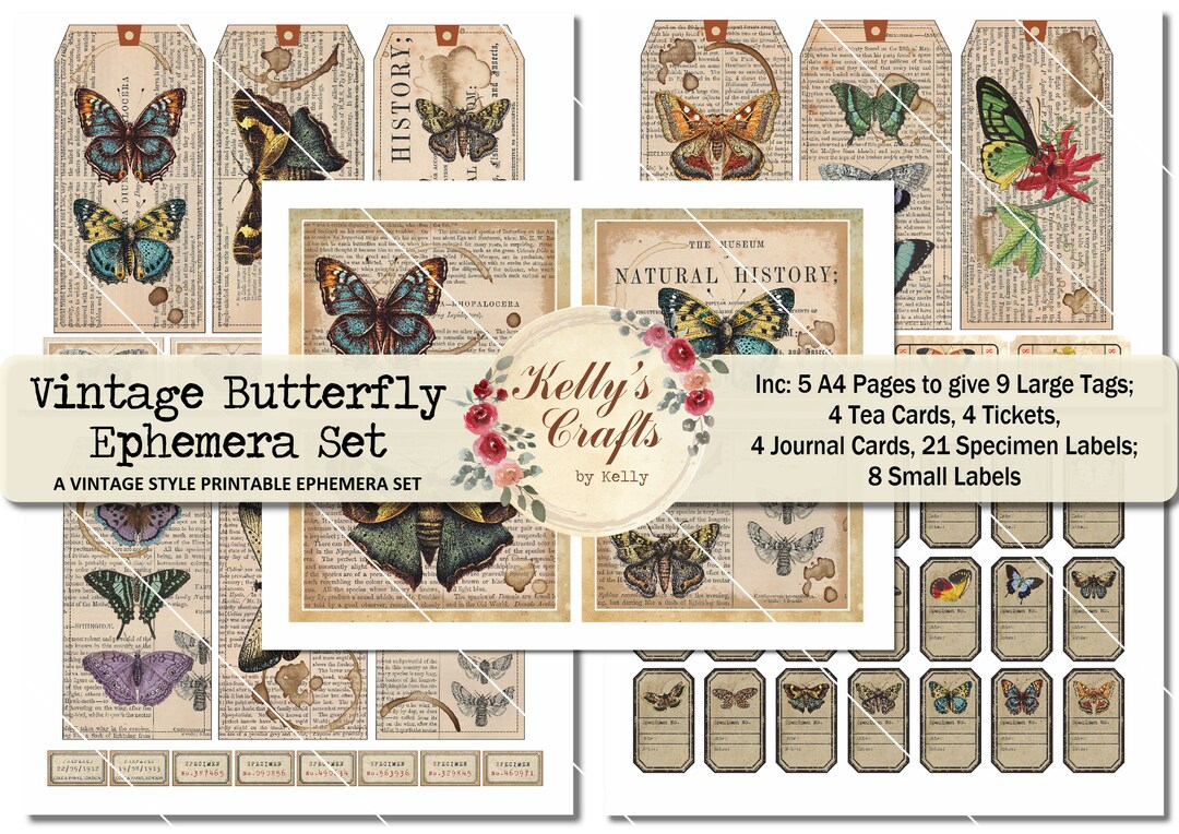 Vintage Butterfly Ephemera Set: Nature Journal Embellishments (PDF ...