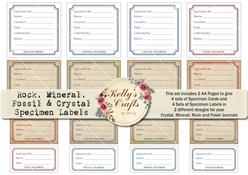 Rock, Mineral, Crystal and Fossil Specimen Cards and Labels - Field ...