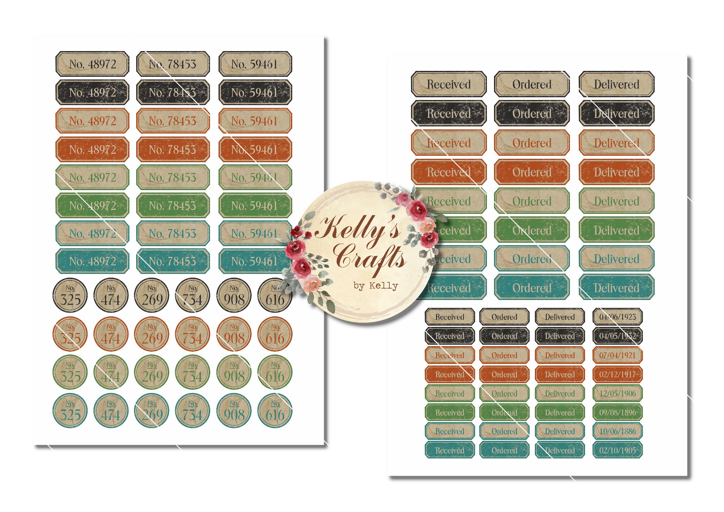 Number Labels, Digital Download, Printable Journal Ephemera, PDF, Mixed ...