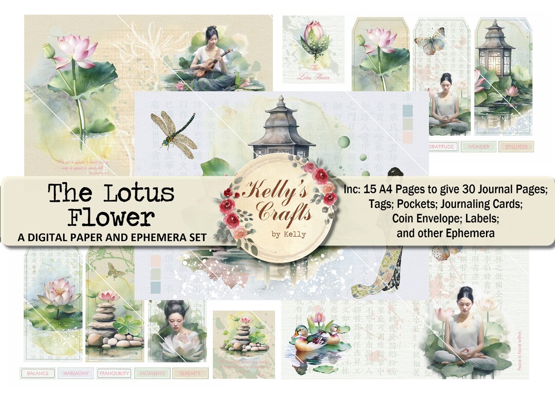 Lotus Flower Junk Journal Pages: Asian Theme Ephemera (digital Download ...