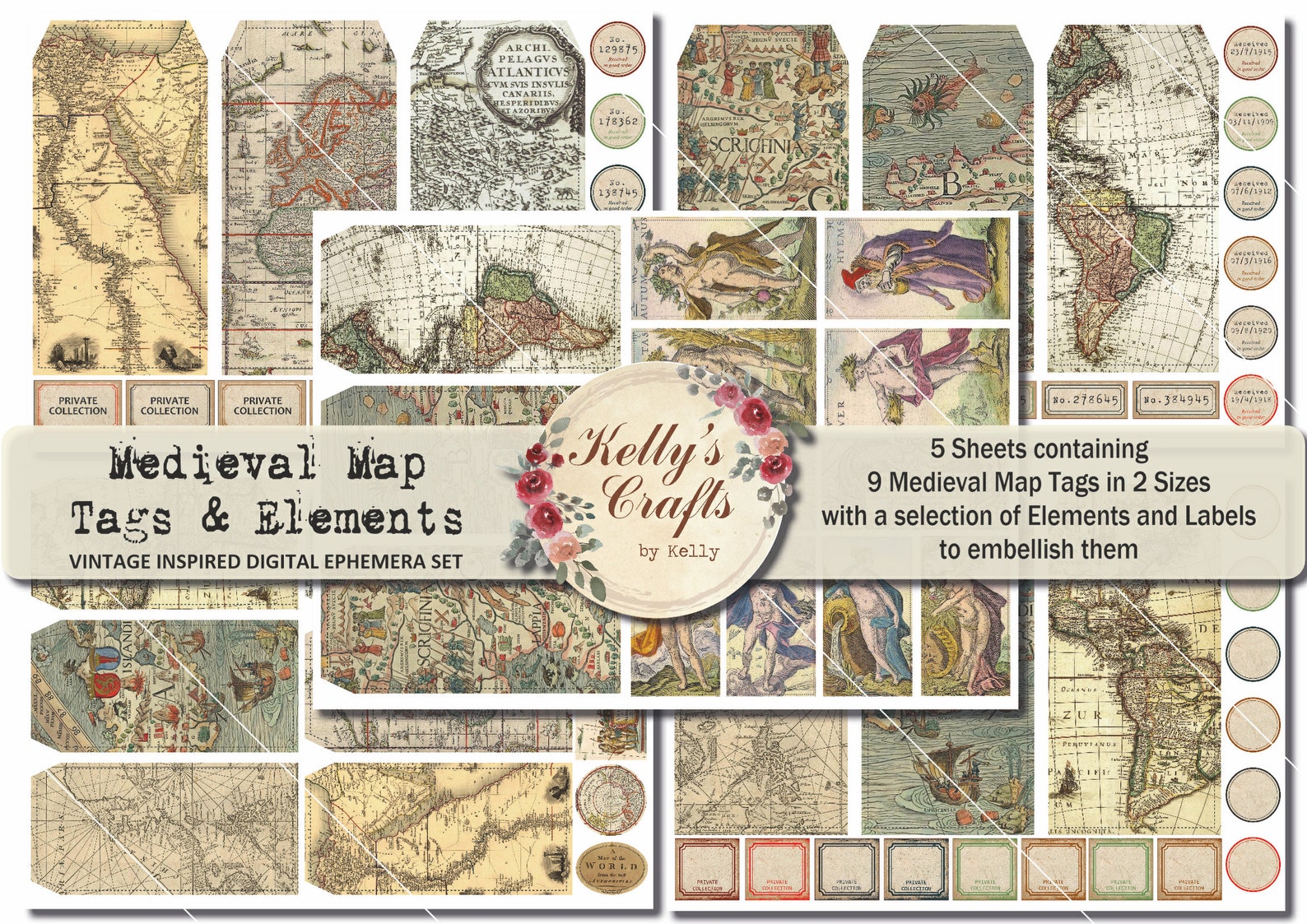 Medieval Maps Tags, Elements and Embellishments to Create a Variety of ...