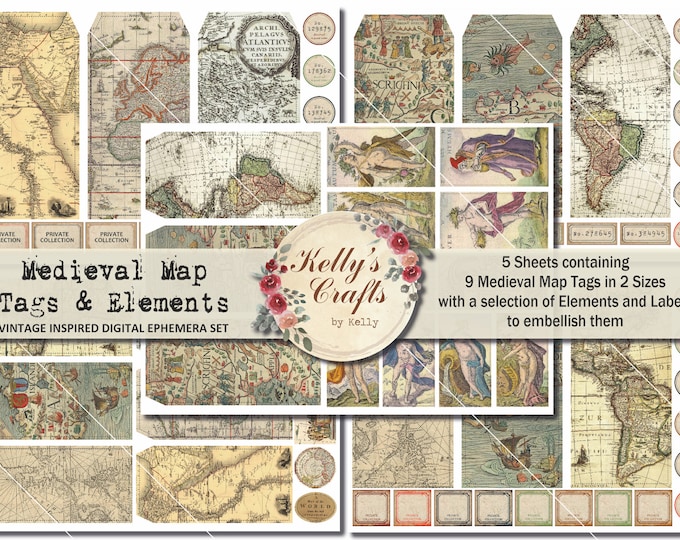 Medieval Label Ephemera Bundle (40 PNG), Printable Middle Ages Supplies ...