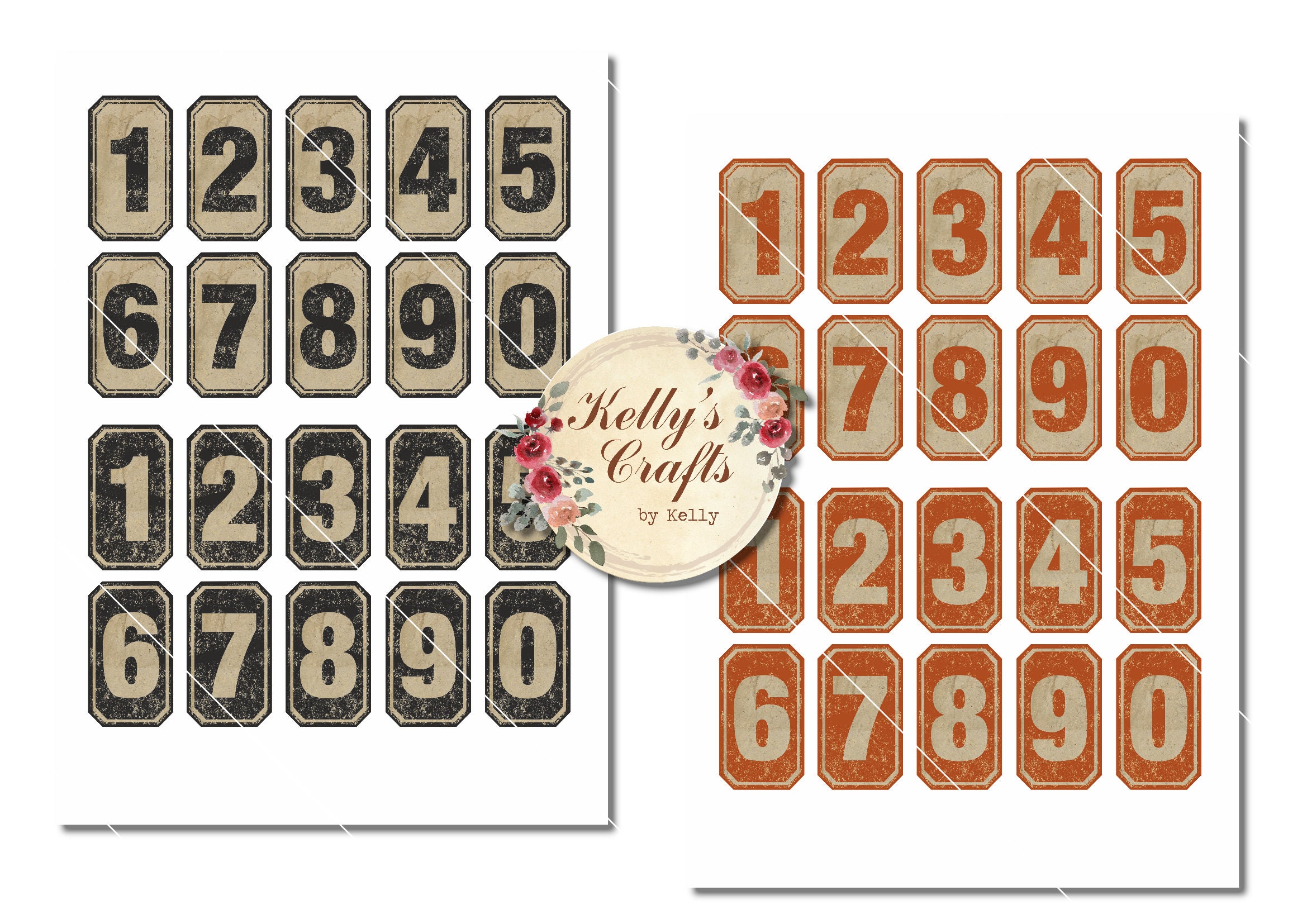 Number Labels, Digital Download, Printable Journal Ephemera, PDF, Mixed ...