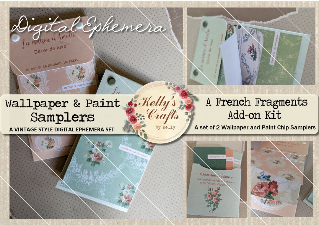 2 Vintage Style Sampler Cards, Wallpaper Sample Cards, Paint Chip ...