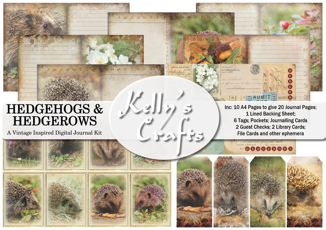 Hedgehog Junk Journal Kit: Vintage Nature Printables (PDF) - Etsy