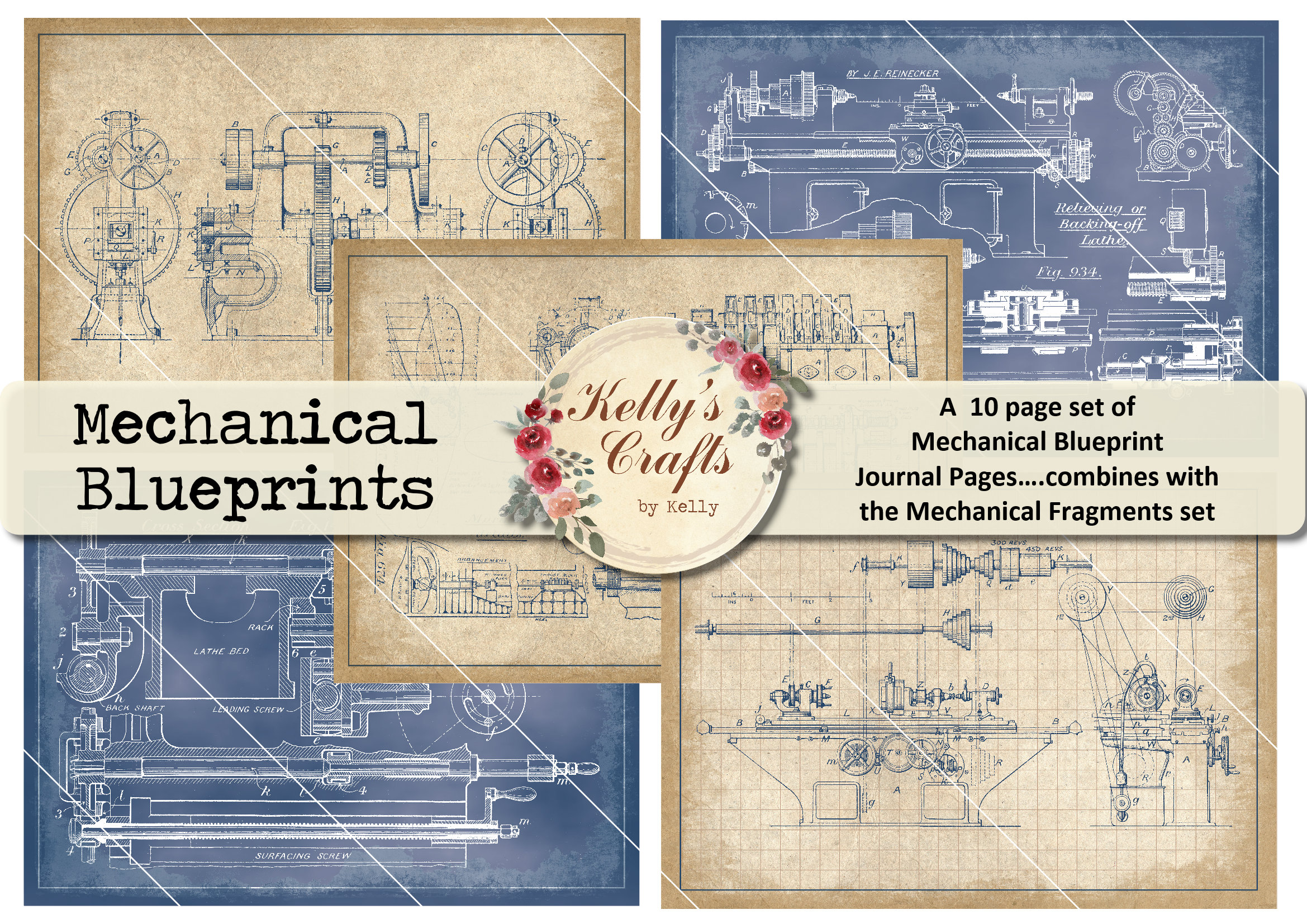 Mechanical Blueprints a digital collection of 10 journal page | Etsy