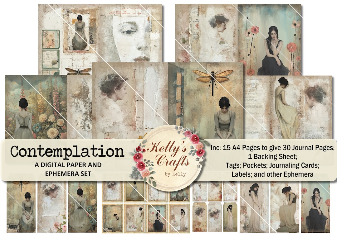 Contemplation Vintage Journal Digitals, Grungy Junk Journal Papers and ...
