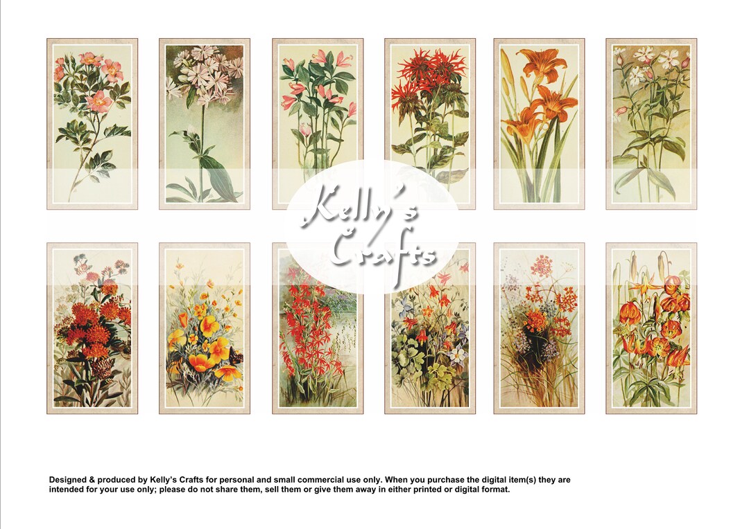 Tea Card Florals - Oranges and Peaches - a Set of 12 Vintage Inspired ...