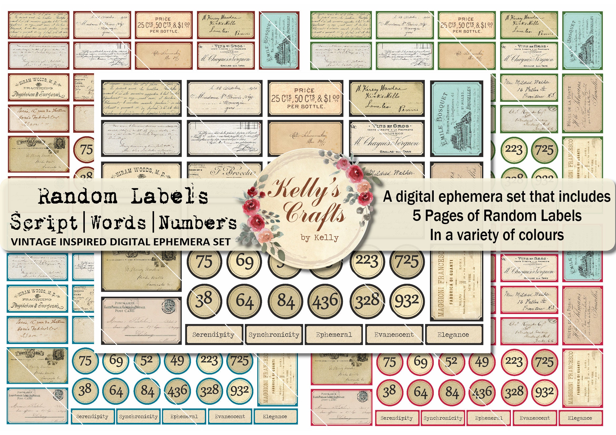 Random Labels Script Words Numbers 5 Pages of Random - Etsy