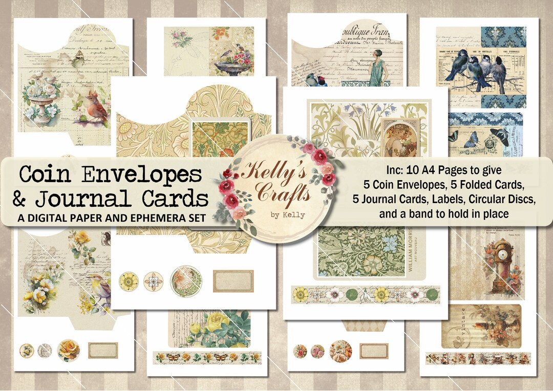 Vintage Ephemera: Coin Envelopes, Journal Cards, Labels (digital ...