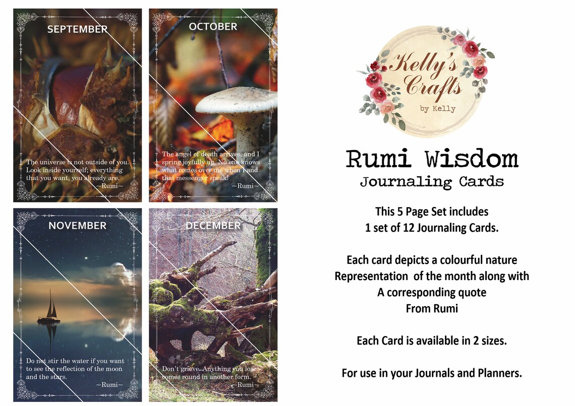 Rumi Wisdom Journaling Cards a Printable Digital Set of 12 - Etsy