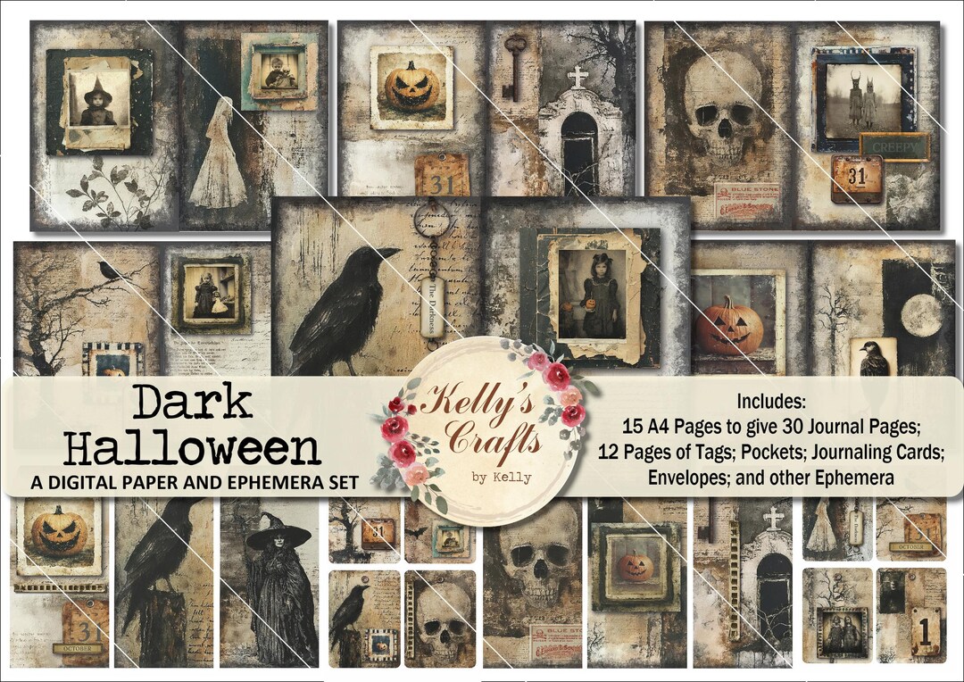 Dark Halloween Digital Junk Journal Kit, Gothic Journal Pages and ...