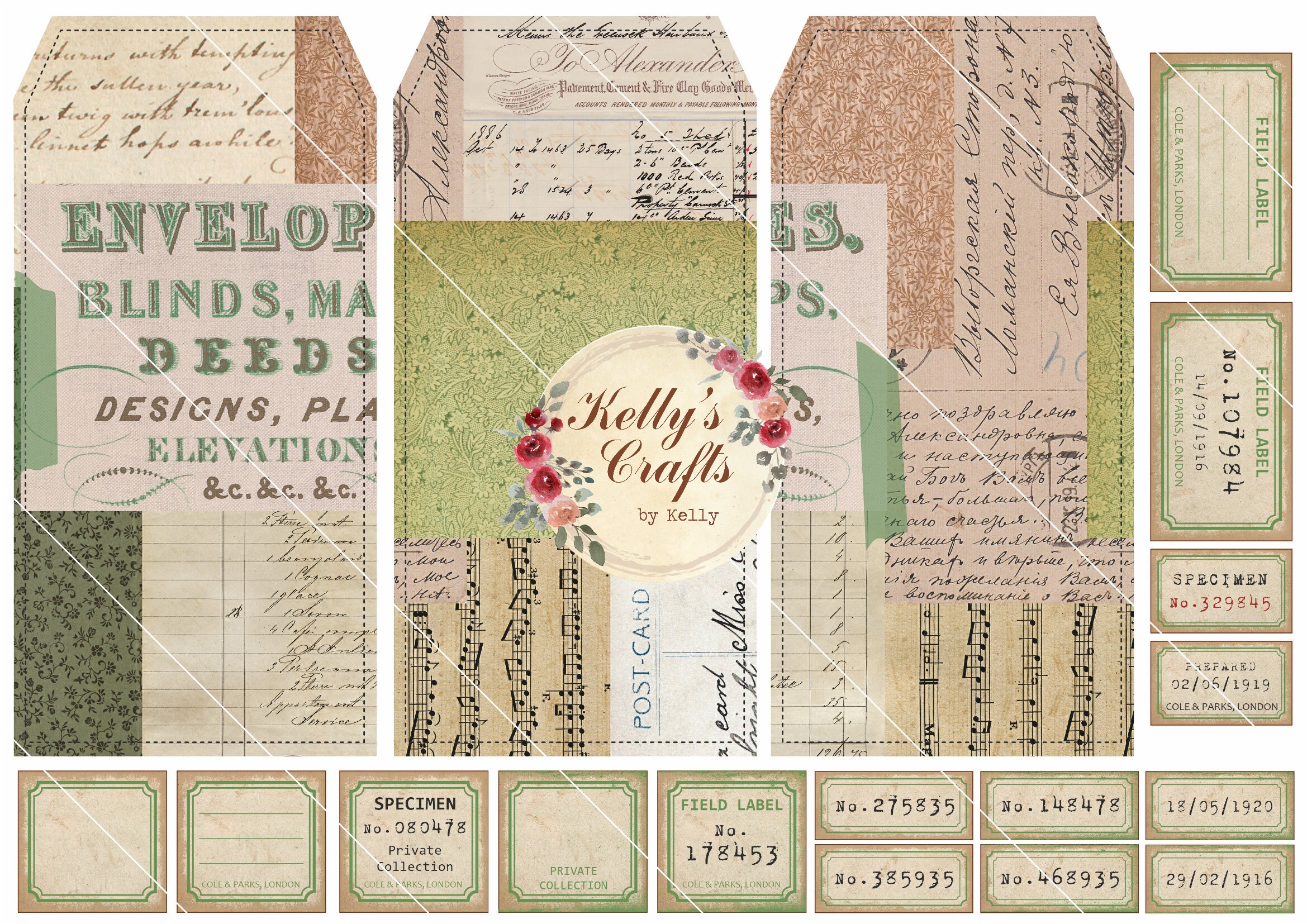 Collage Tags Featuring Herbs a 5 Page Printable Collage Set - Etsy