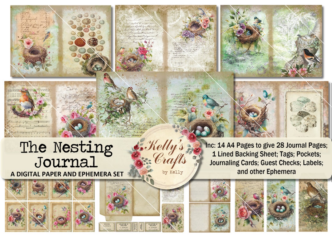 The Nesting Journal Printable Papers, Spring Journal Digitals, Birds ...