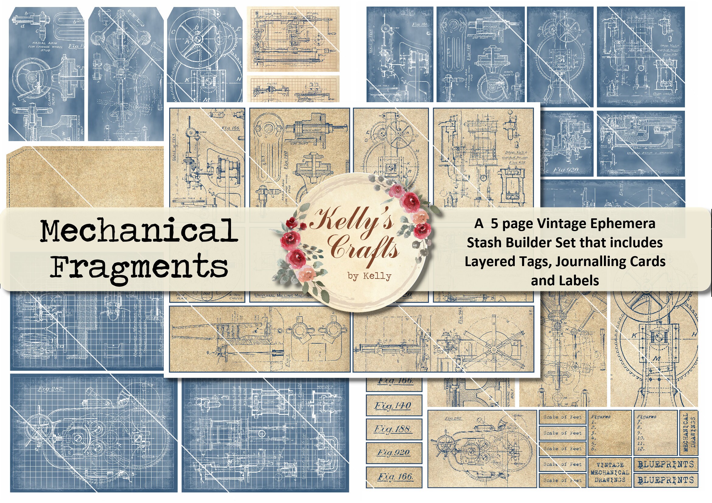 Mechanical Fragments a Digital Ephemera Kit of Layered Tags - Etsy