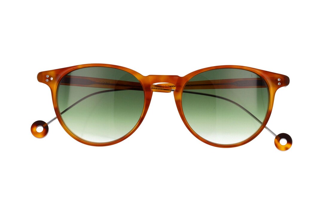 Hally & Son Retro Vintage Light Brown Round Sunglasses With Green ...