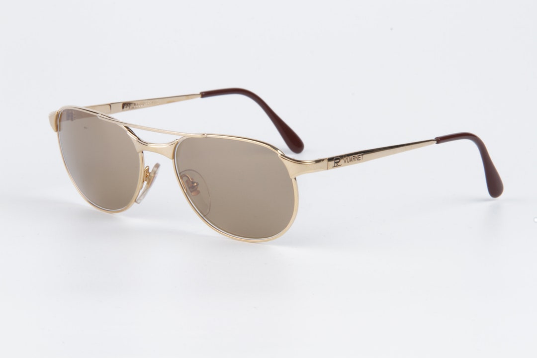 Customized Retro Sunglasses in Gold Metal VUARNET 042 Gold Vintage 1990 ...