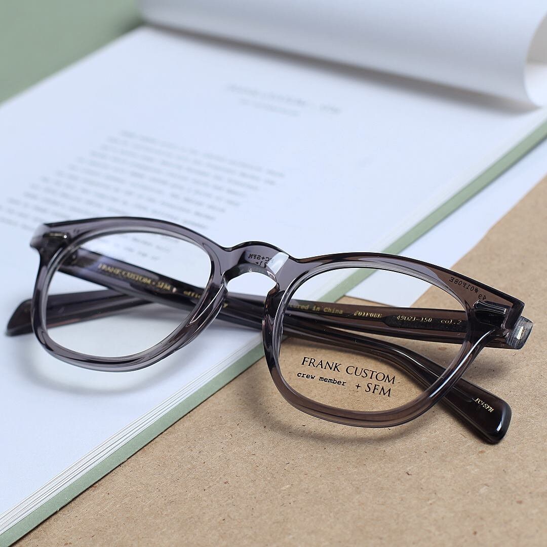 FRANK CUSTOM 01F08E Translucent Gray Square Eyeglasses, Acetate Optical ...