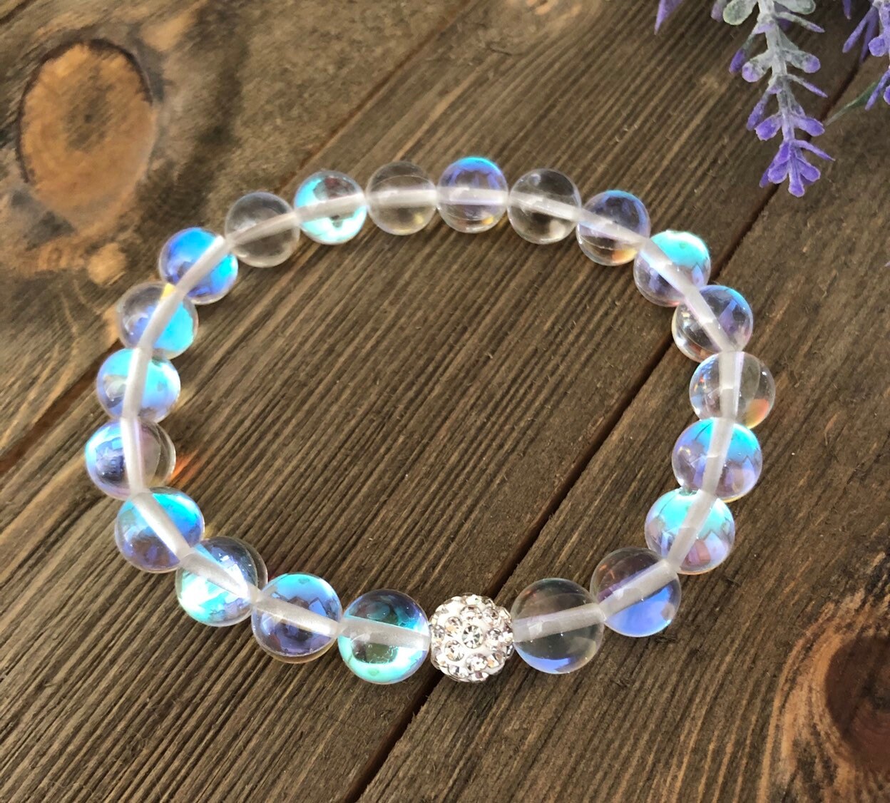 Mermaid Glass Bracelet 8 Mm Clear Mermaid Mystic Aura Quartz Etsy