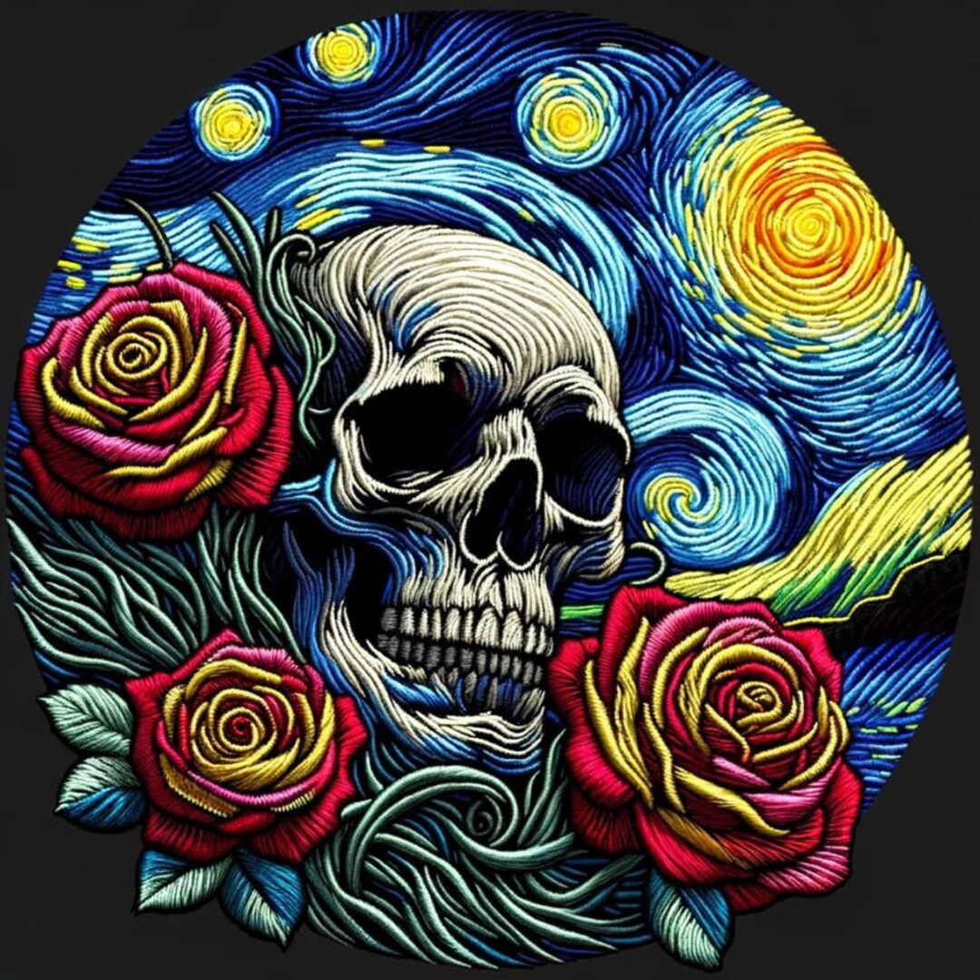Starry Night Skull Embroidered Patch - Gothic Van Gogh Inspired - Etsy