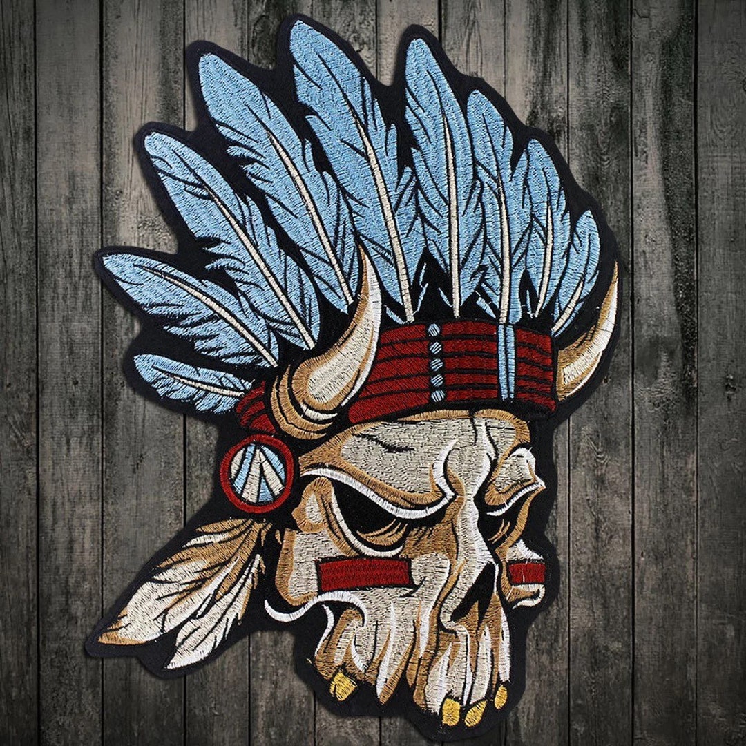 Native American Skull With Horns Back Patch for Bikers, Motoclub Jacket ...