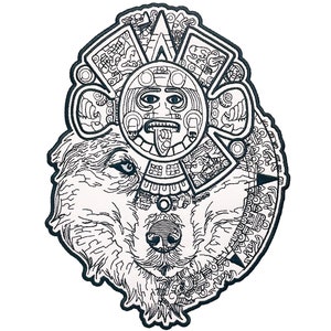Wolf and Aztec Calendar Biker Patch for Bikers, Motoclub Jacket, Large ...