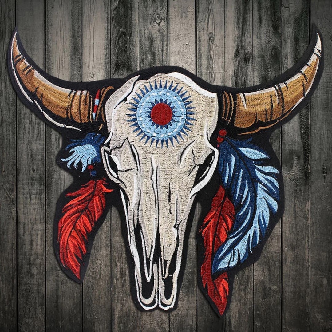 Embroidered Ram Skull, Cow Skull Patch for Bikers, Motoclub Jacket ...