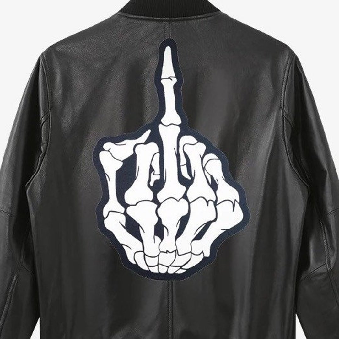 Skeleton Middle Finger Patch for Bikers, Motoclub Jacket, Large Patch ...