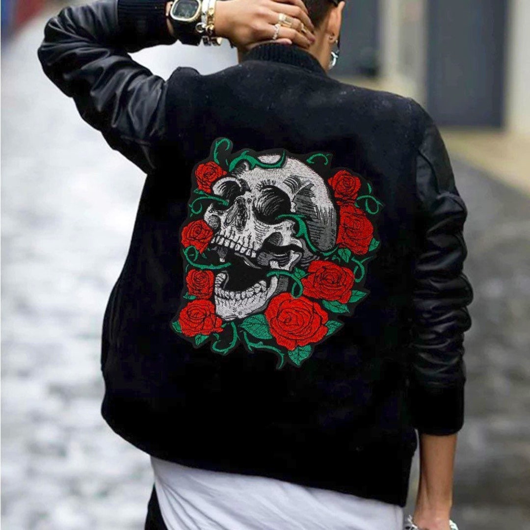 Big Skull and Roses Back Patch, Biker Patch for Bikers, Motoclub Jacket ...