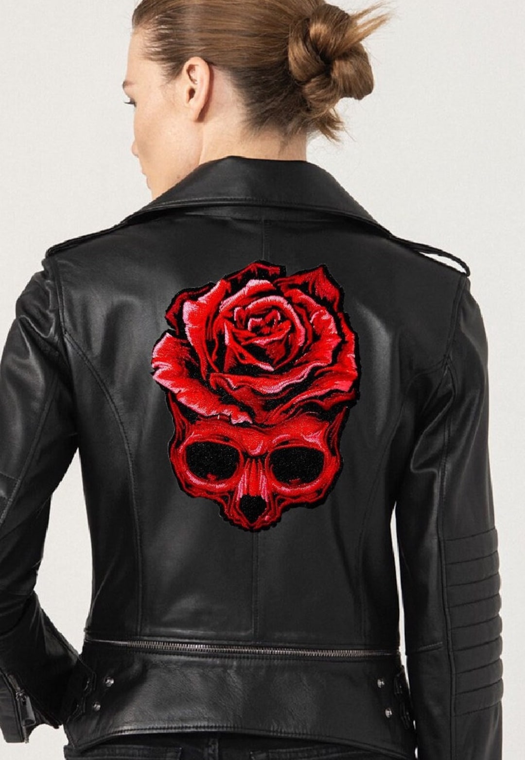 Big Skull and Roses Back Patch, Biker Patch for Bikers, Motoclub Jacket, Large Patch, Back Patch ...
