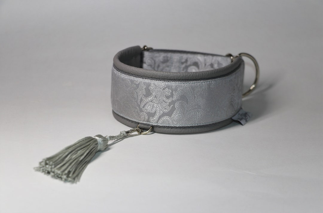 Dog and Sighthound Unique Collar | Silver Ornamented Silk Jacquard ...