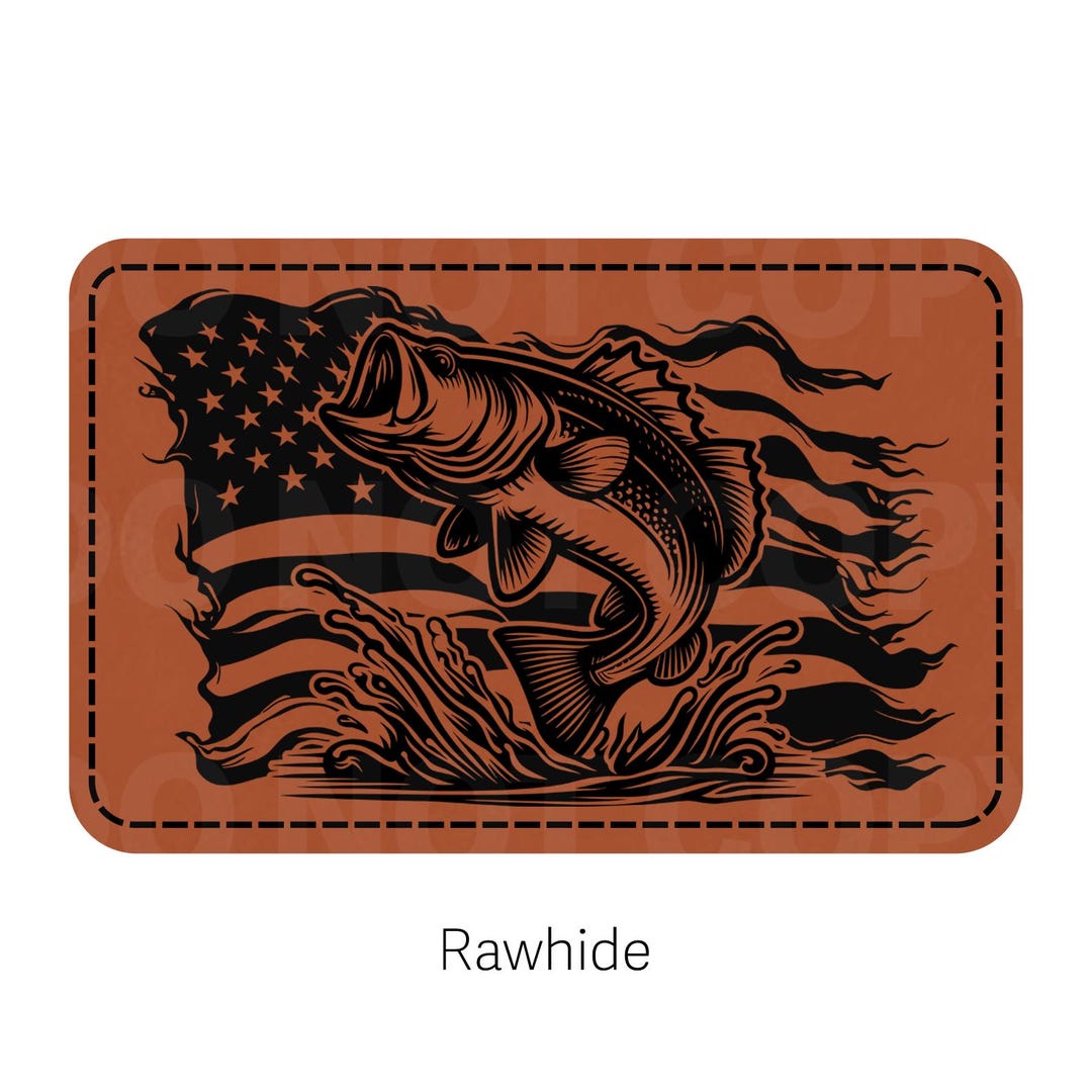 Bass Fishing USA Flag Leatherette Hat Patch | Dotted Line - Border ...