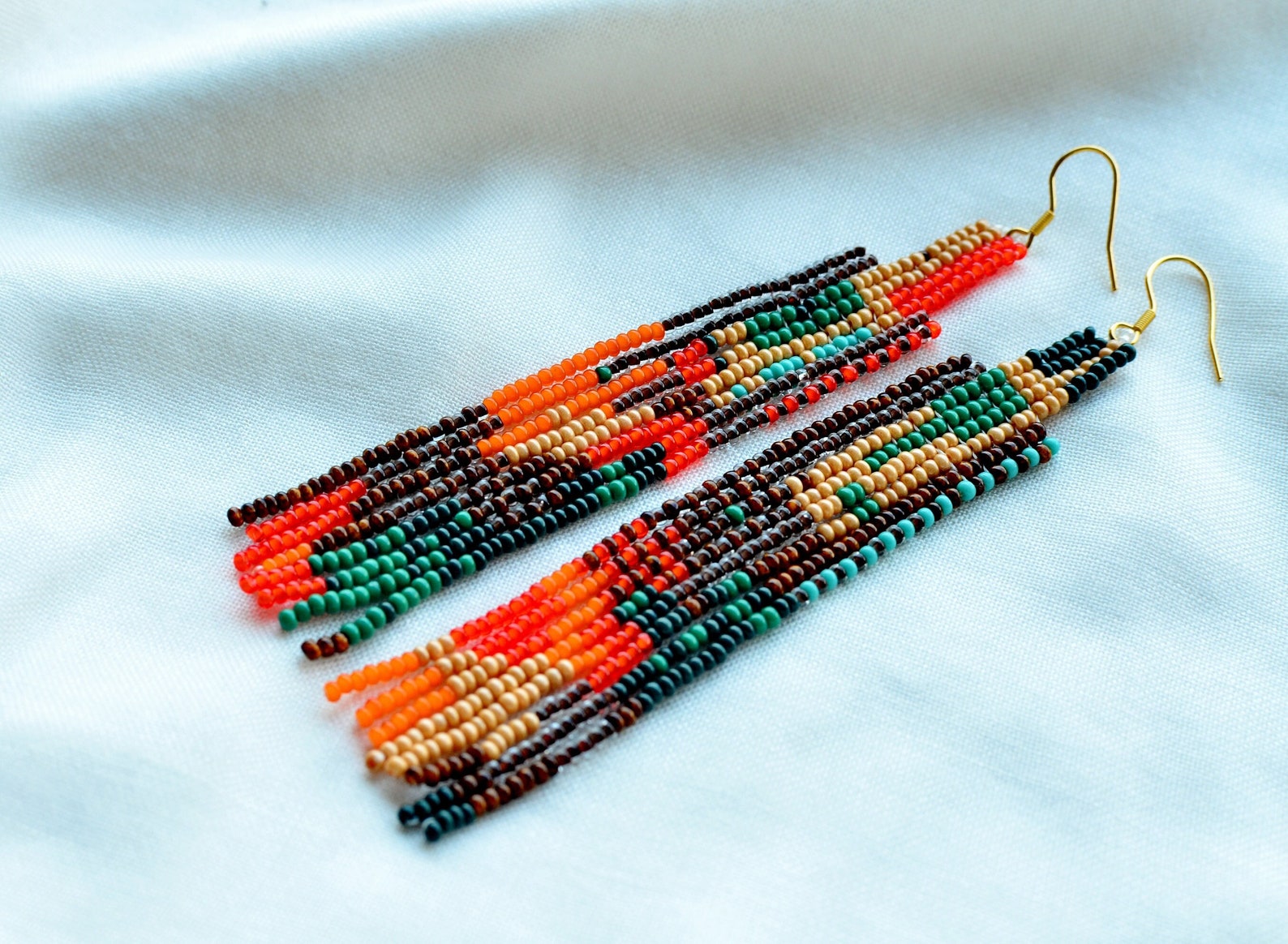 Autumn Fall Long Earrings Abstract Beaded Fringe Earrings | Etsy