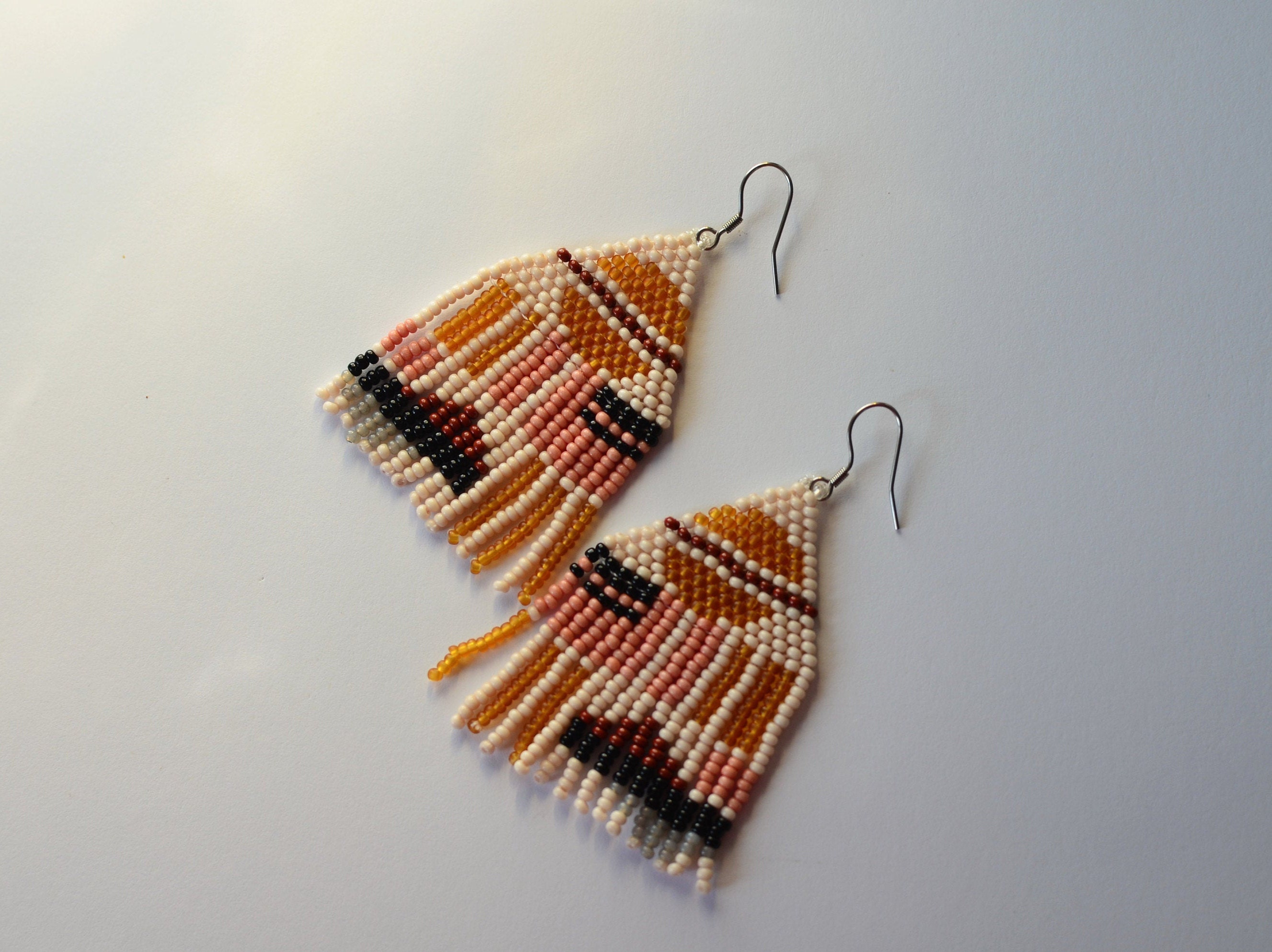 Beige Geometry Beaded Earrings/bead Fringe Earrings/pastel - Etsy