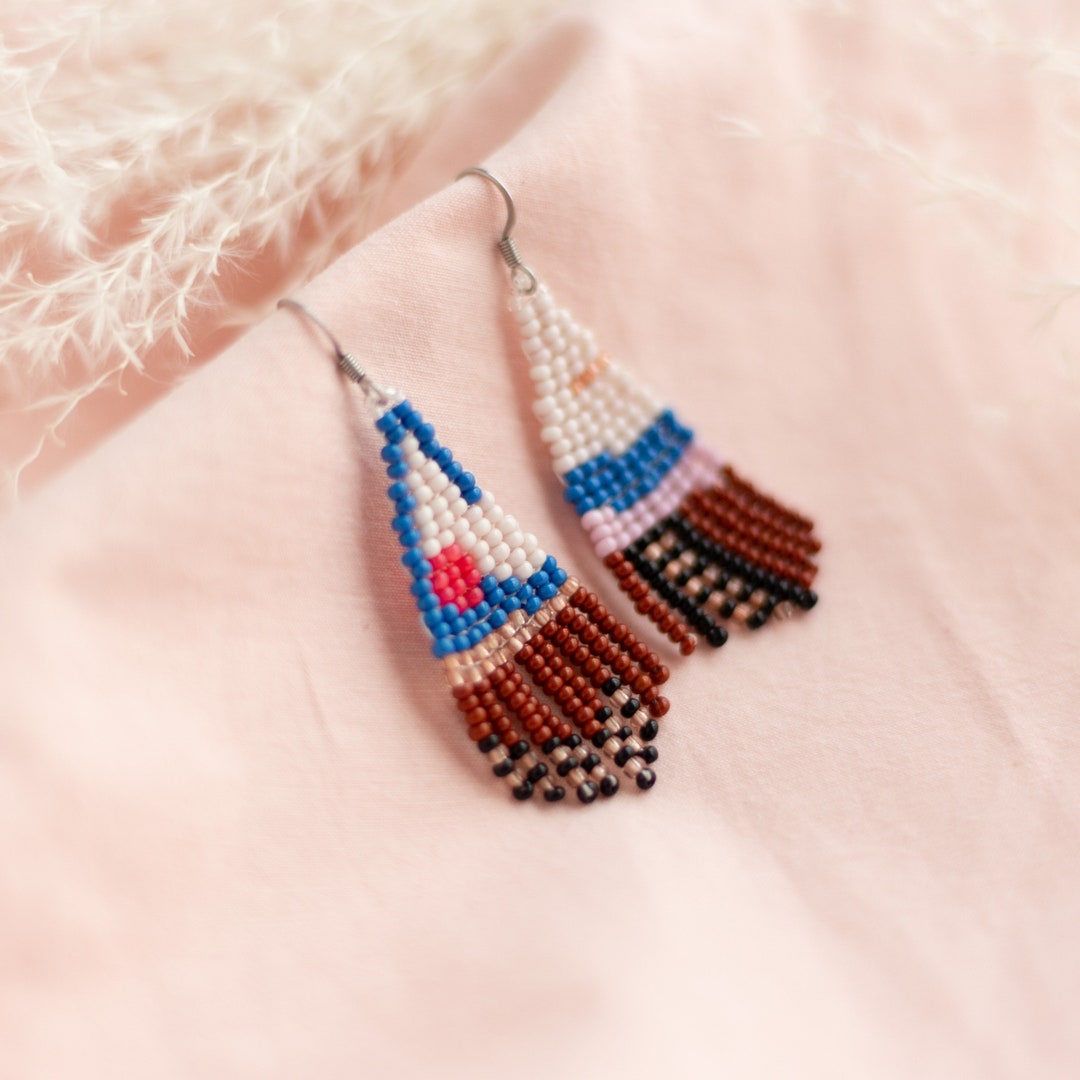 Sunset/sunrise Beaded Earrings/mismatched/wearable Art/small Fringe ...