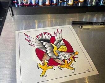 Hand Painted Flying Wheel Tattoo Flash - Etsy