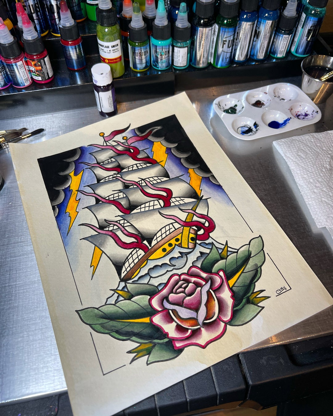 Hand Painted Ship Tattoo Flash - Etsy