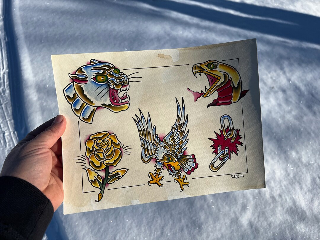 Hand Painted Chrome Tattoo Flash - Etsy