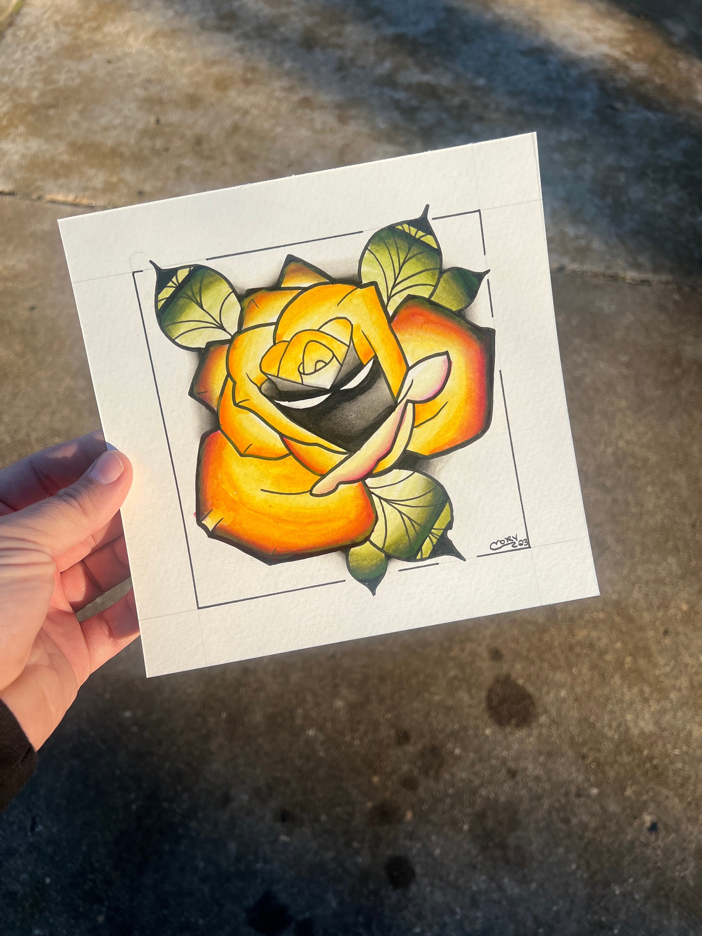 Hand Painted Rose Tattoo Flash - Etsy