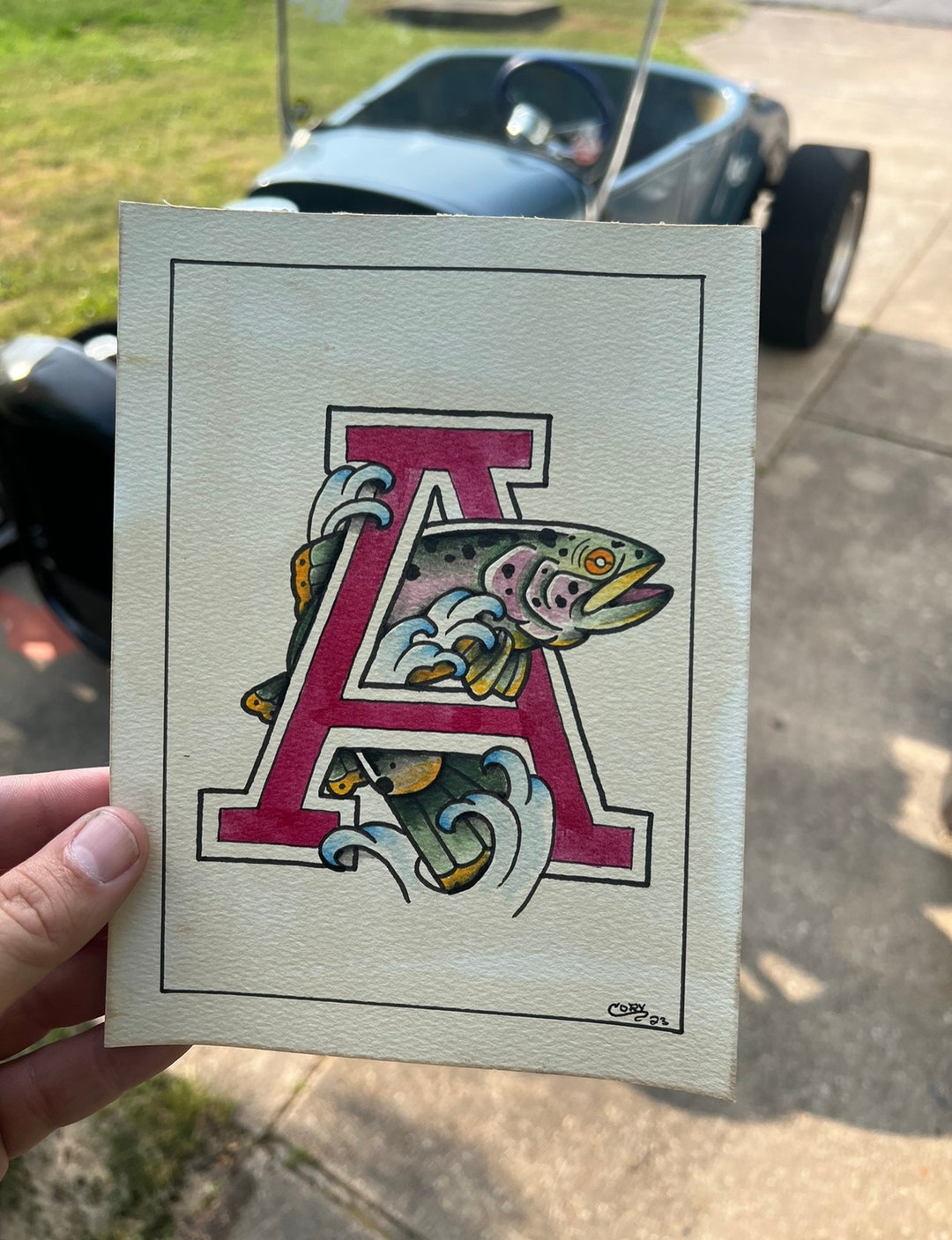 Hand Painted Arkansas Razorbacks/trout Tattoo Flash - Etsy