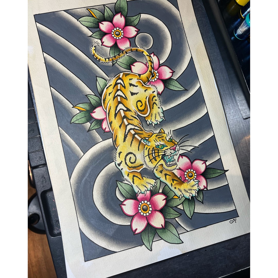 Hand Painted Tiger Tattoo Flash - Etsy