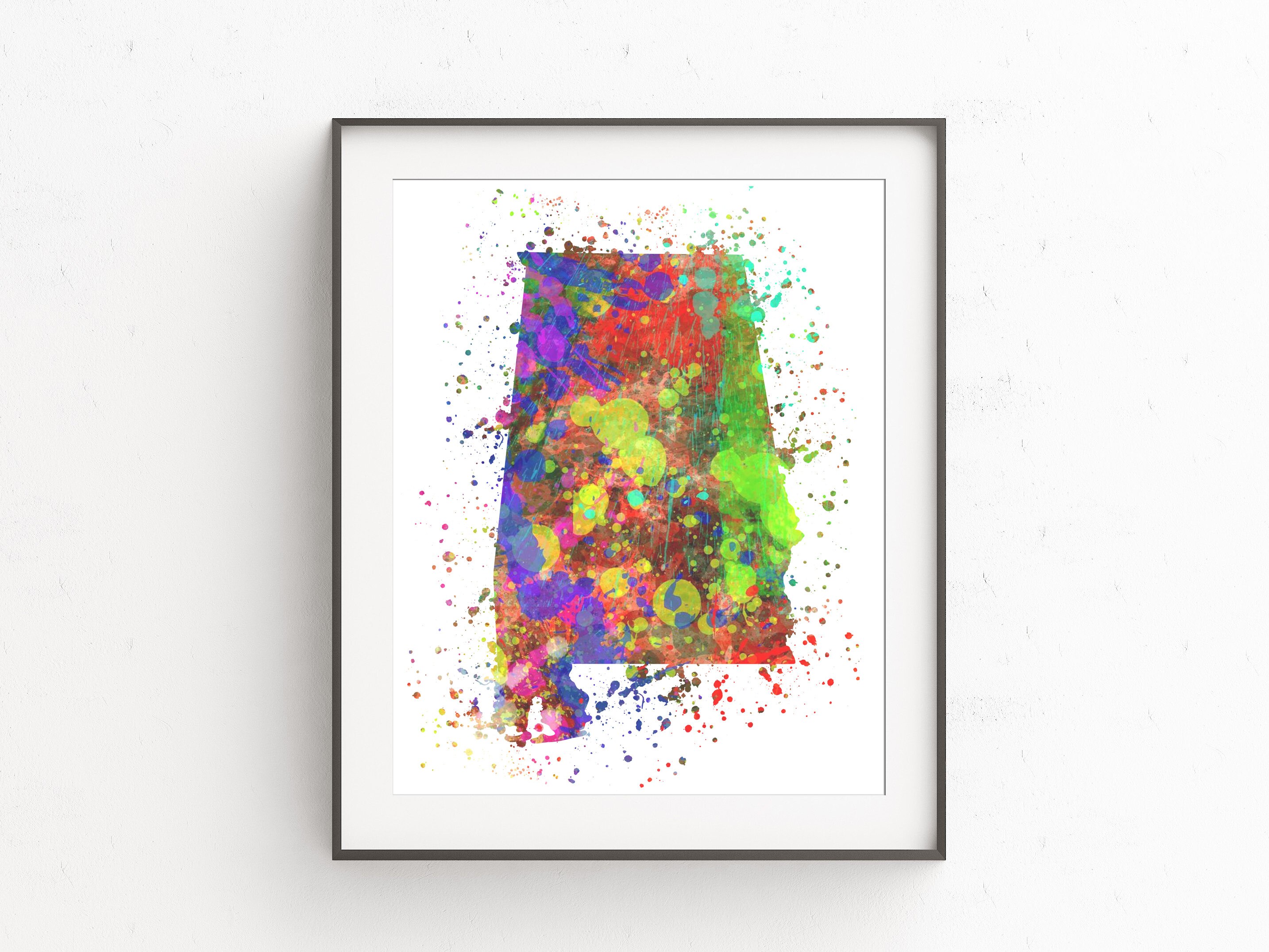 Alabama Map Print. Watercolor Paint Splatter. Bama Native Pride ...