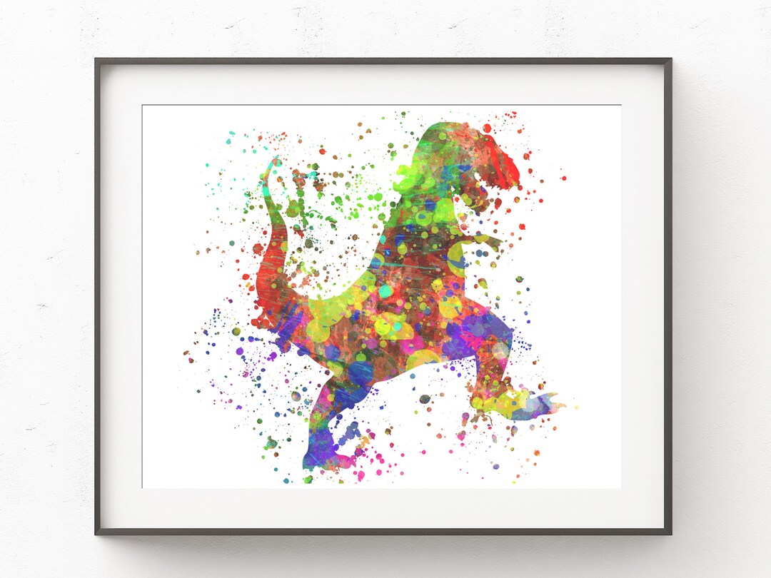 T-rex Dinosaur Abstract Art Print. Watercolor Paint Splatter ...