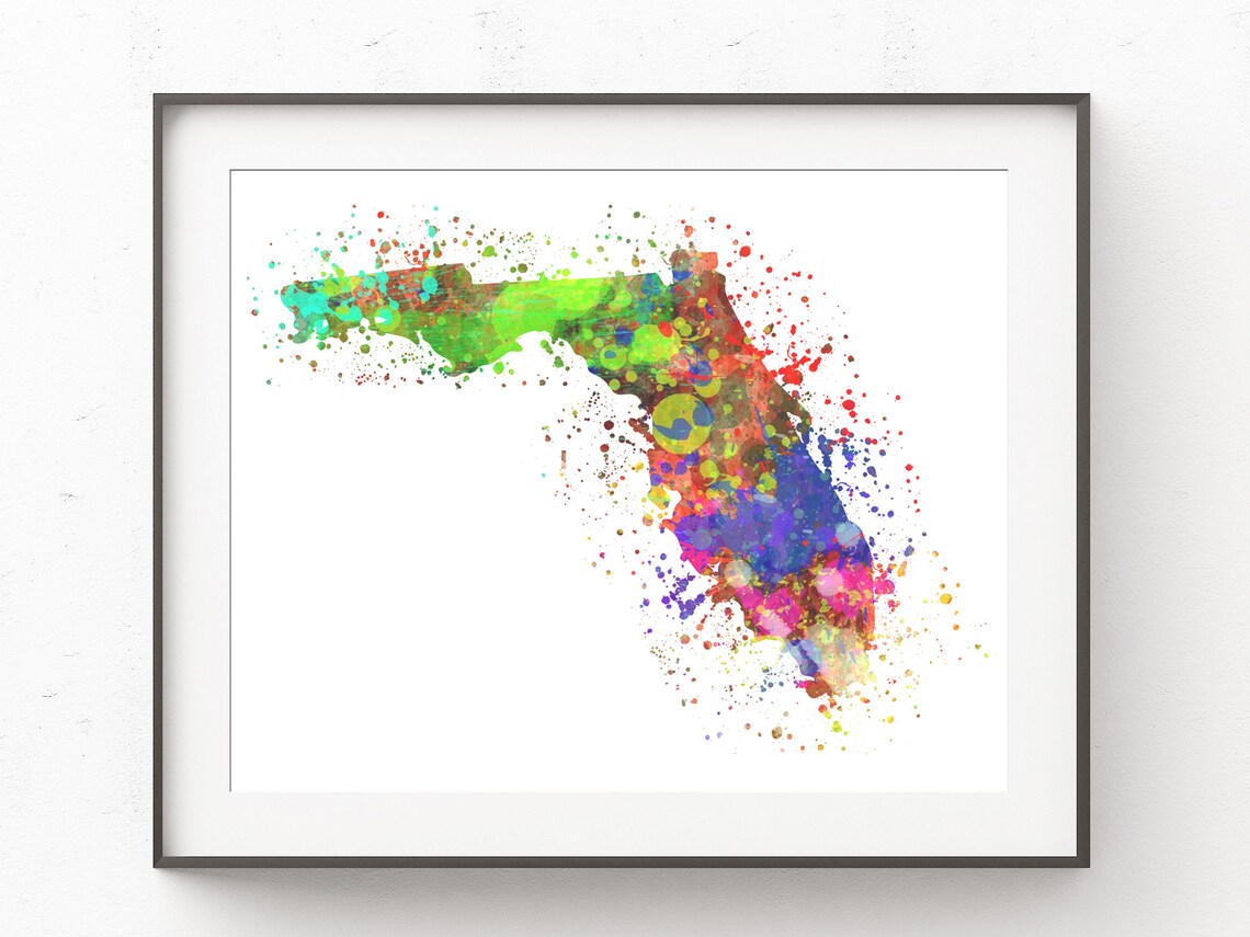 Florida Print. Watercolor Splatter. Map. Floridian Pride. Native From ...