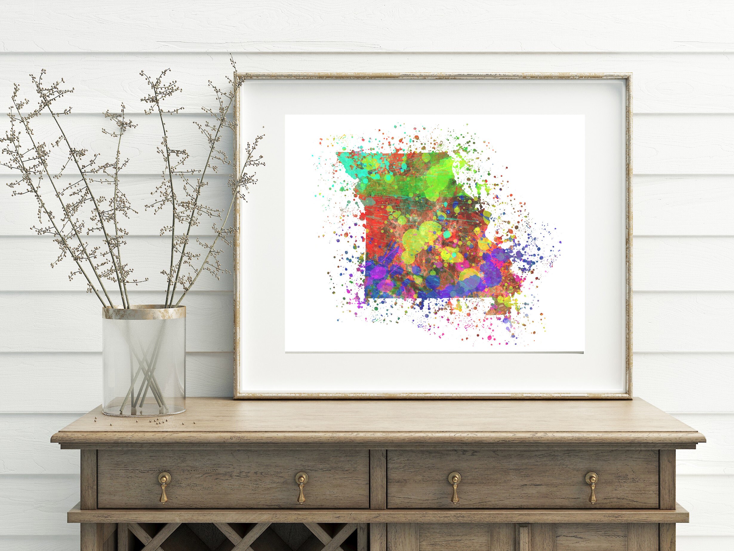 Missouri Map Print. Watercolor Paint Splatter. MO Saint Louis Native ...